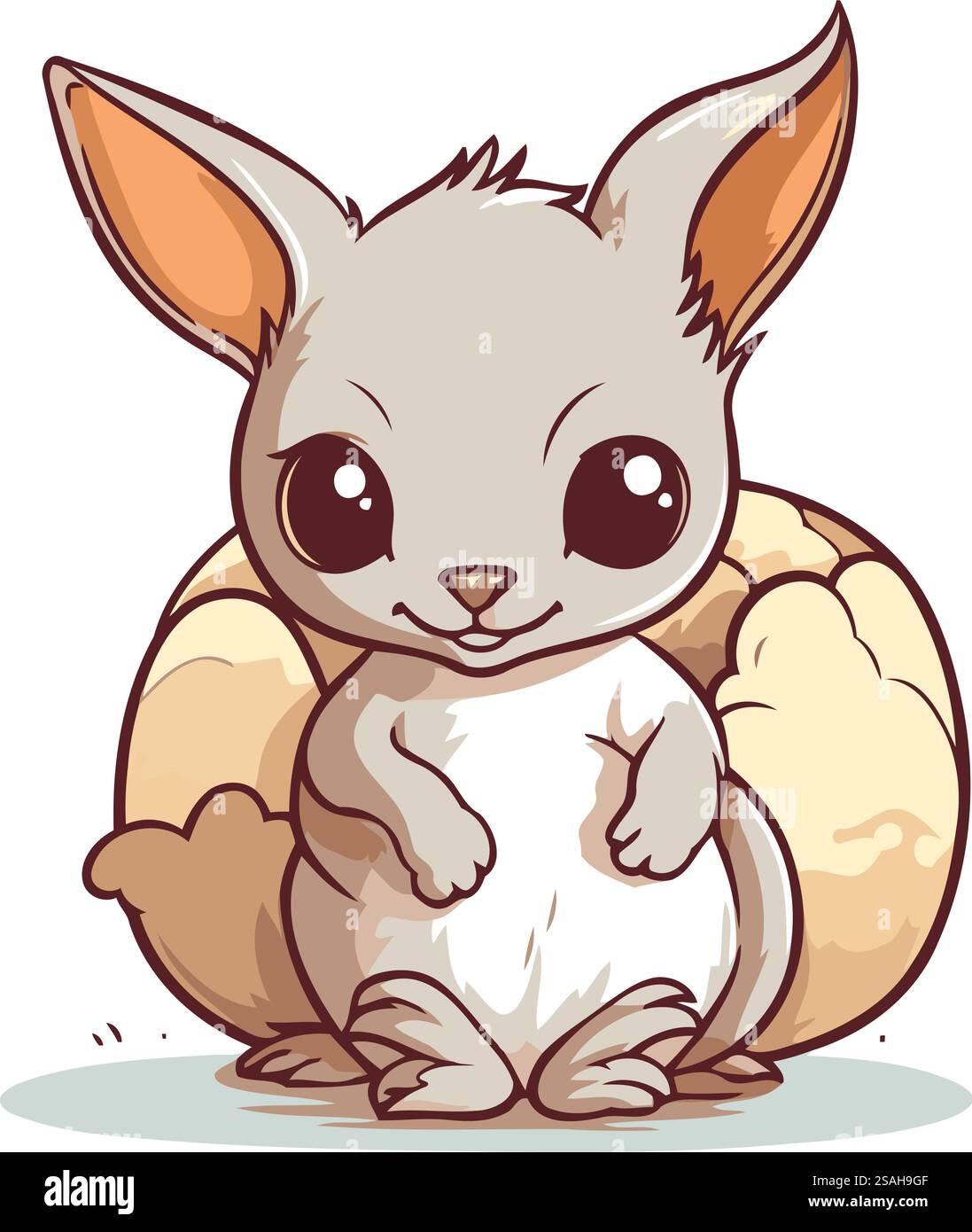 Cute little grey rabbit sitting on a shell. Vector illustration Stock ...