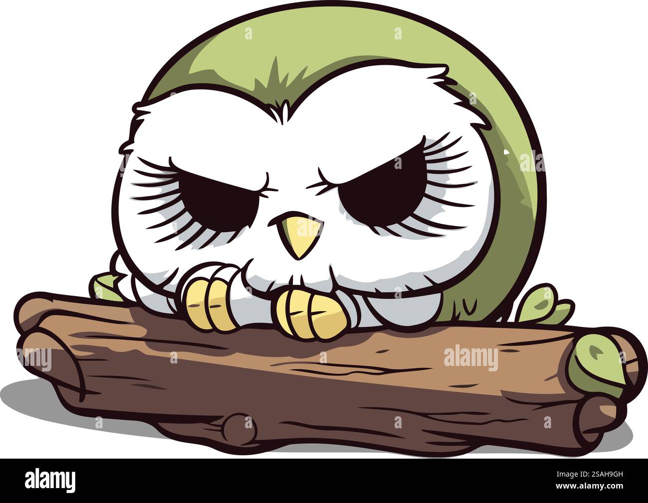 Owl sleeping on a log isolated on a white background vector ...