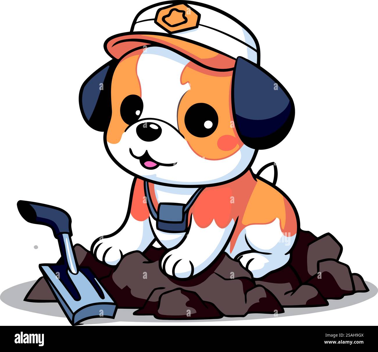 Puppy digging the ground with shovel character cartoon vector ...