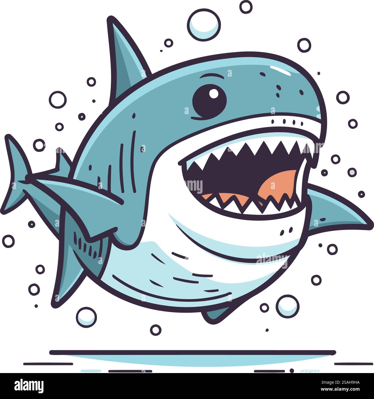 Shark vector illustration. Cute cartoon shark character in flat style ...