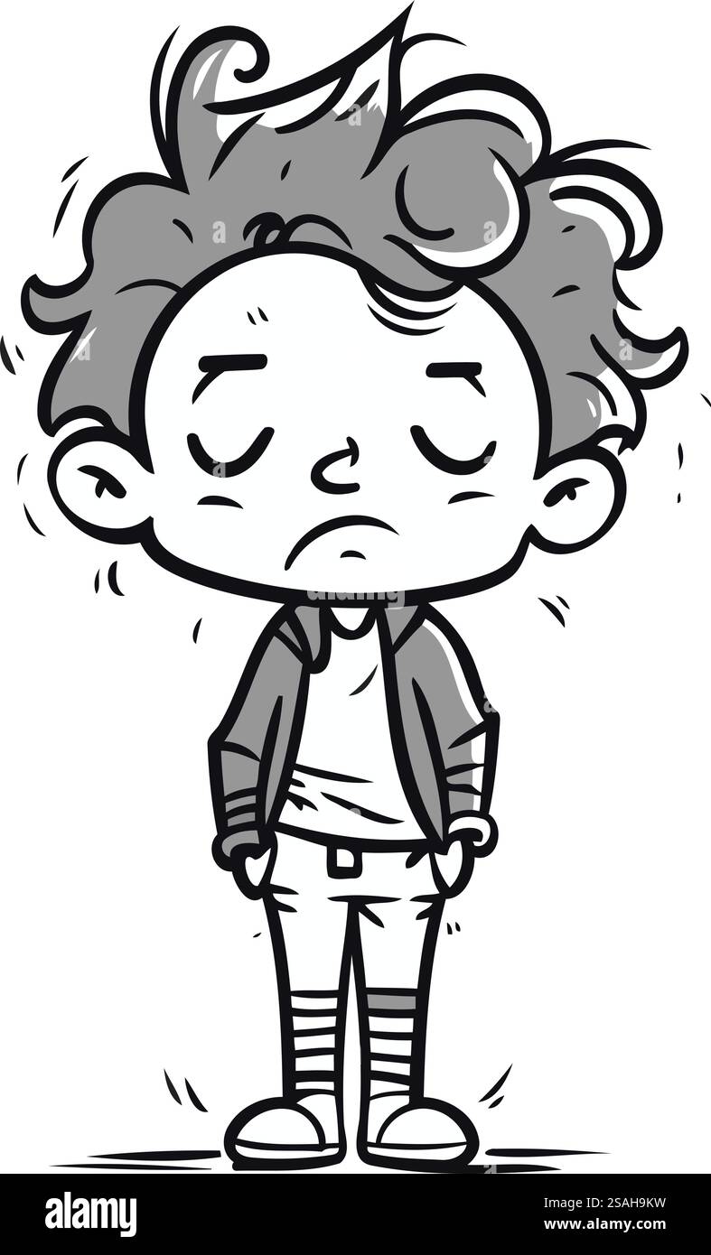 Cartoon grumpy little boy. Vector illustration on white background ...