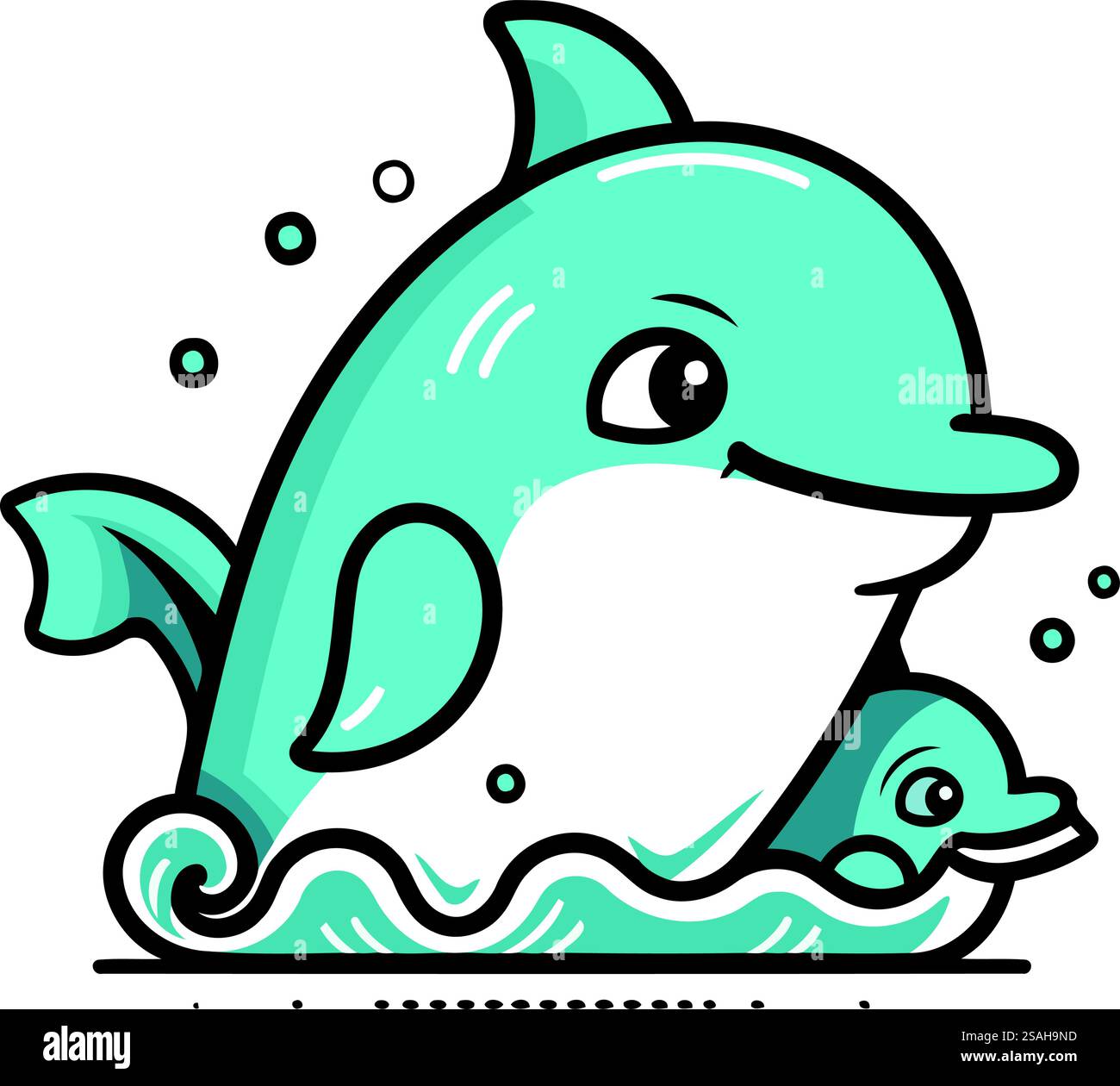 Cartoon dolphin. Vector illustration of a cute cartoon dolphin swimming ...