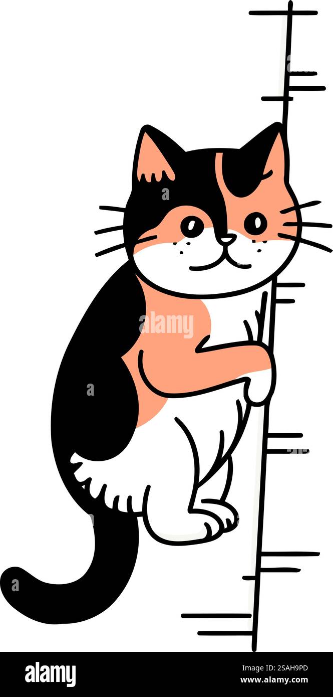 Cute cat climbing a ladder isolated on white background. Vector ...