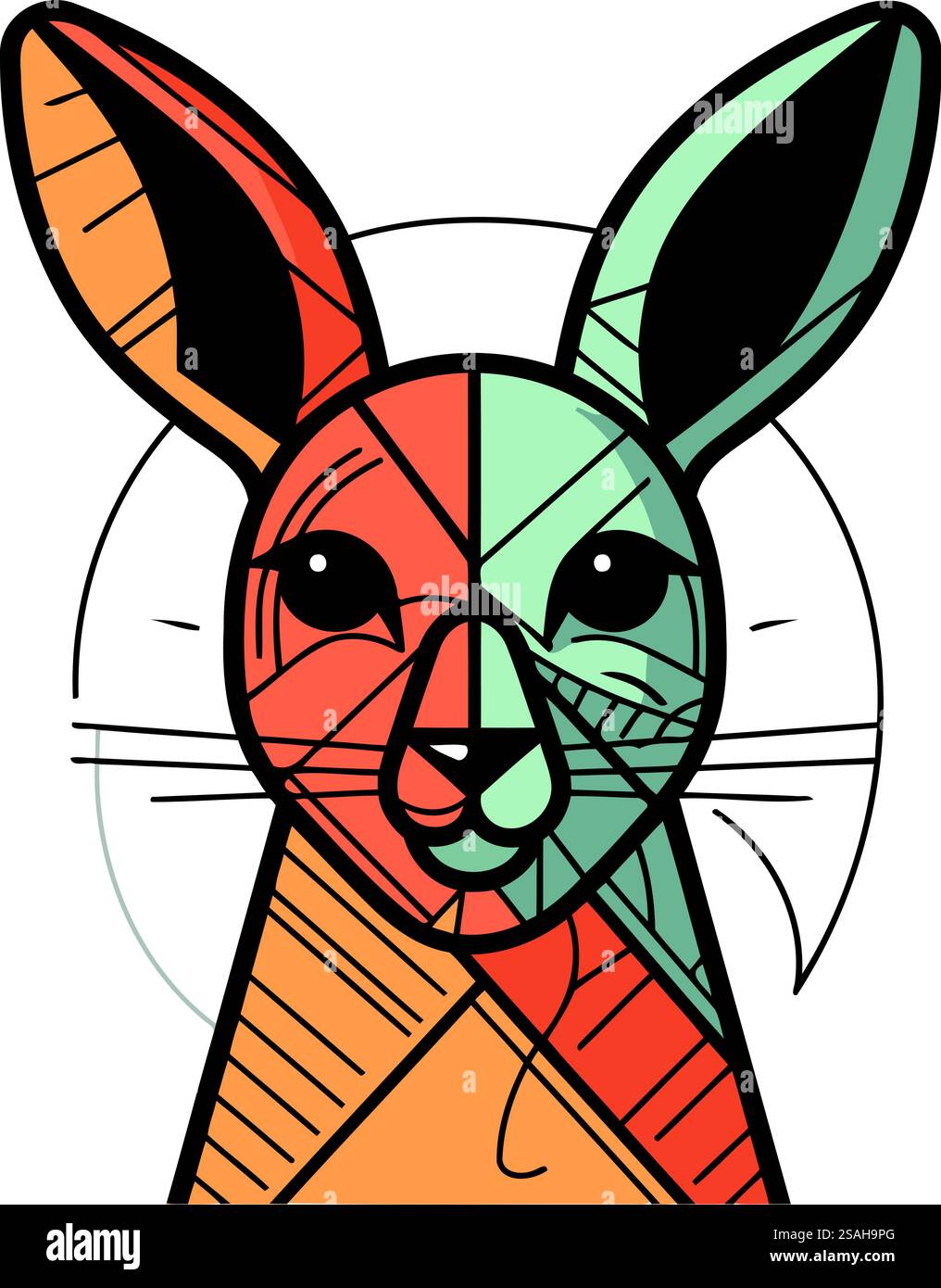 Vector illustration of a cute cartoon hare in the linear style Stock ...