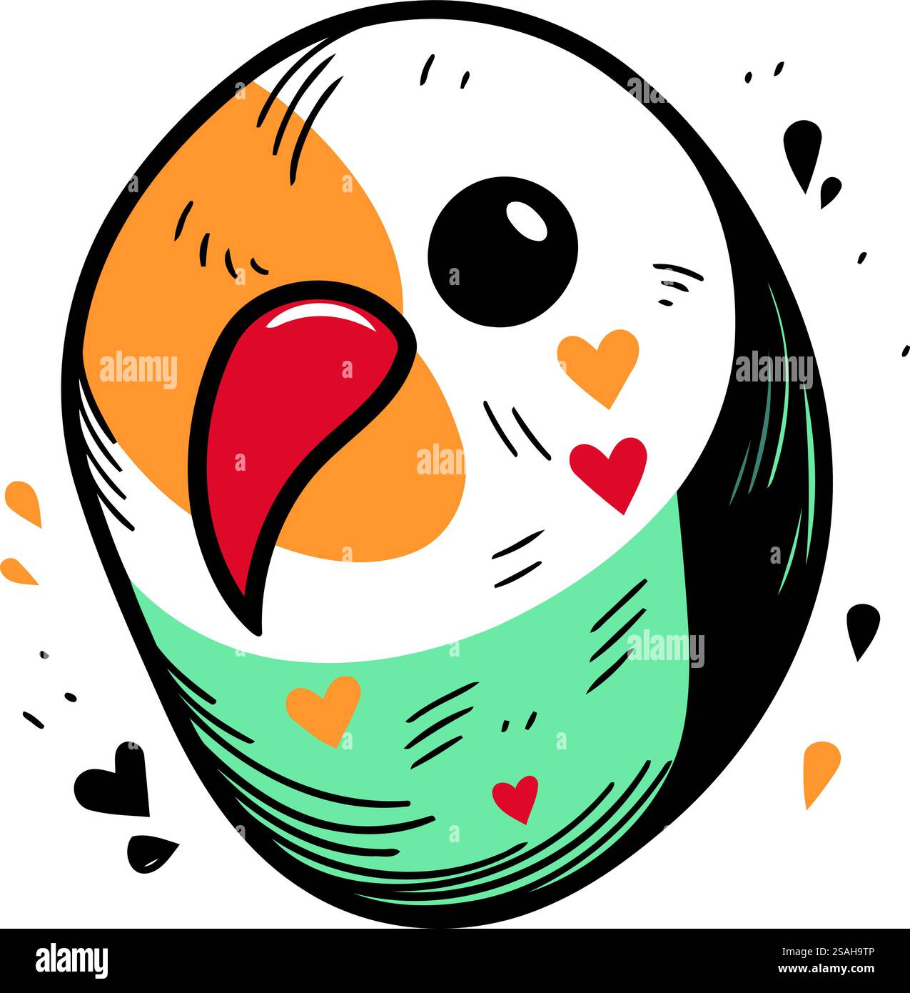 Cute cartoon parrot with hearts. Hand drawn vector illustration Stock ...