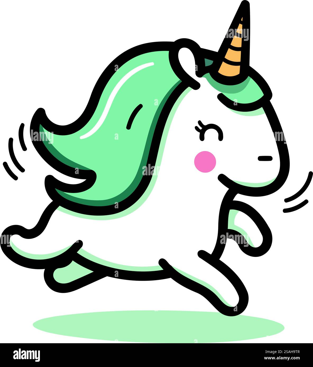 Cute cartoon unicorn running isolated on white background. Vector ...