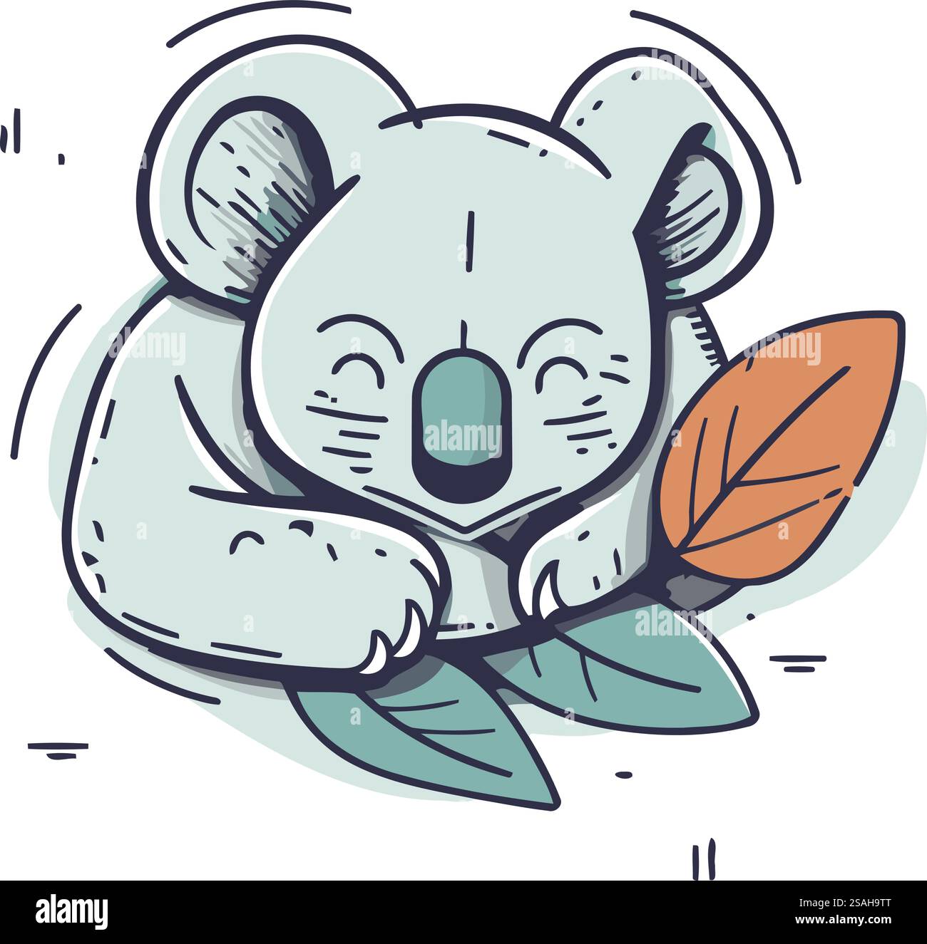 Cute kawaii koala with leaves. Vector illustration Stock Vector Image ...