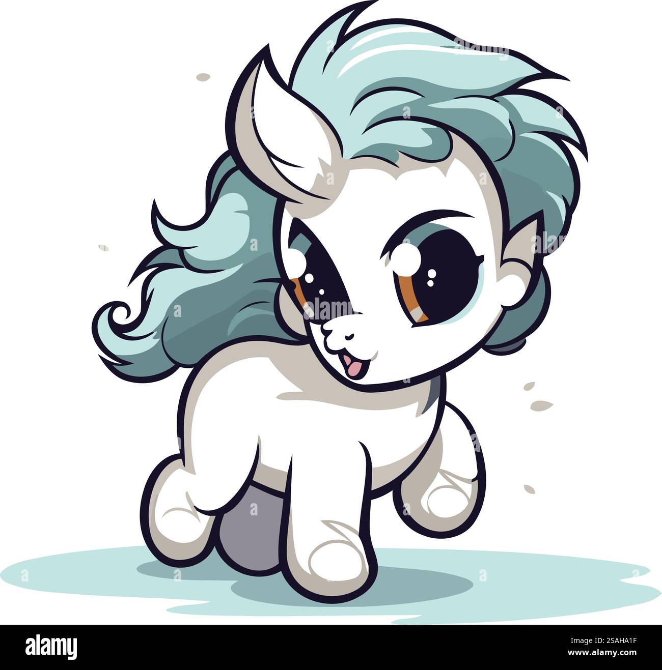 Cute little cartoon pony with blue hair. Vector illustration isolated ...