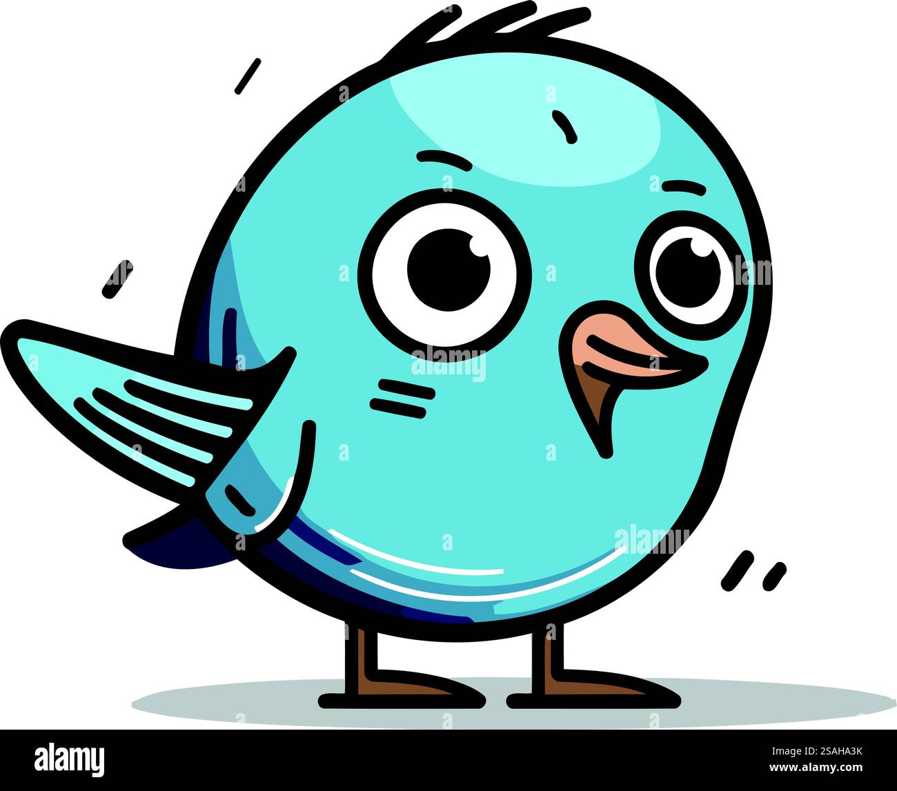 Cute Blue Bird Cartoon Character Vector Illustration on White ...