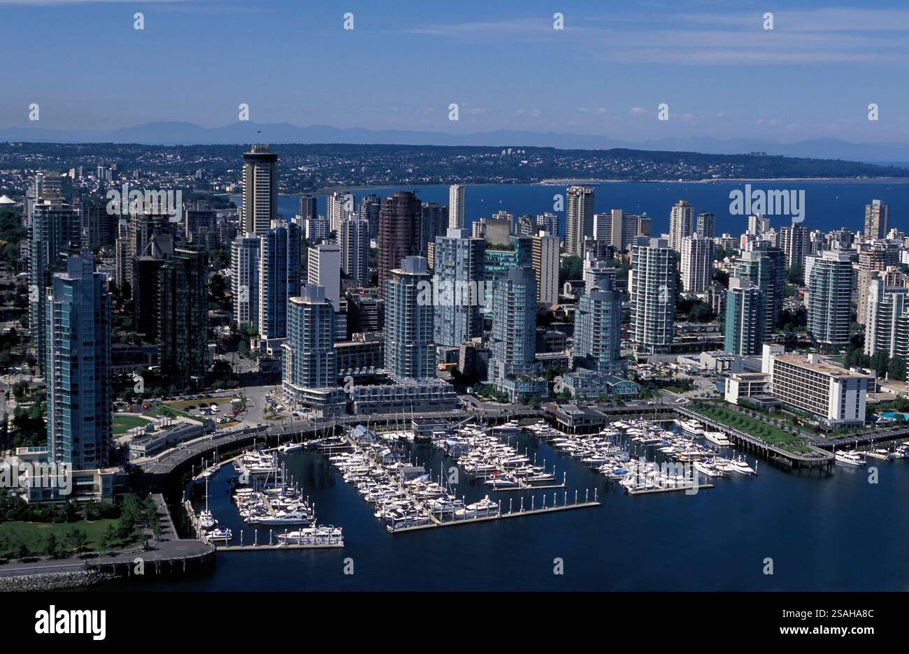 Aerial view skyline cityscape of Coal Harbour, the West End, and ...