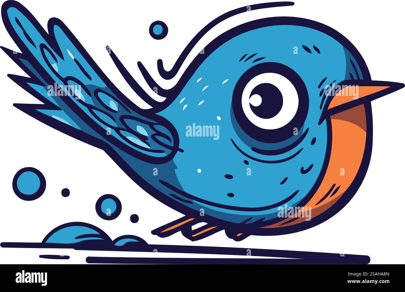 Cartoon blue bird. Vector illustration. Isolated on white background ...