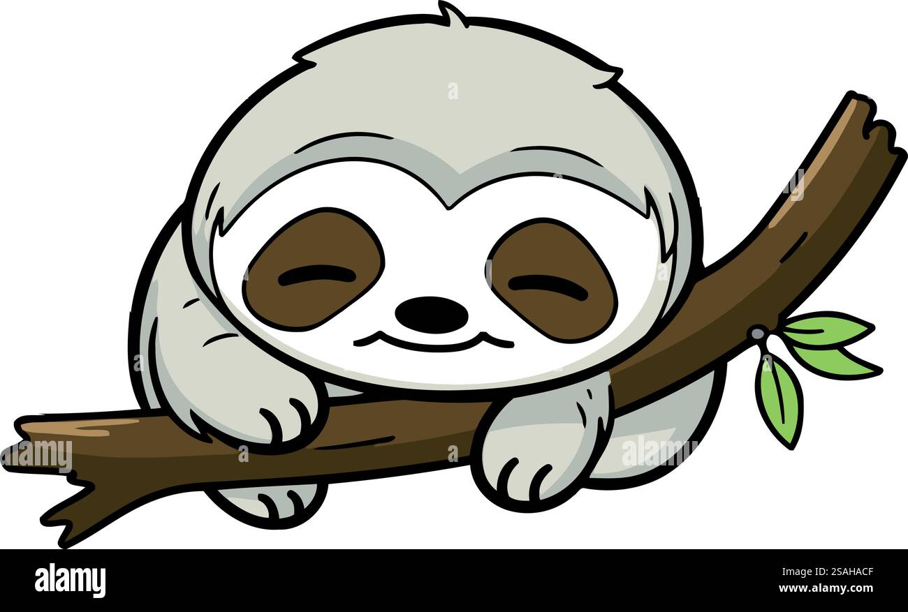 Cute sloth sleeping on a tree branch. Vector illustration Stock Vector ...