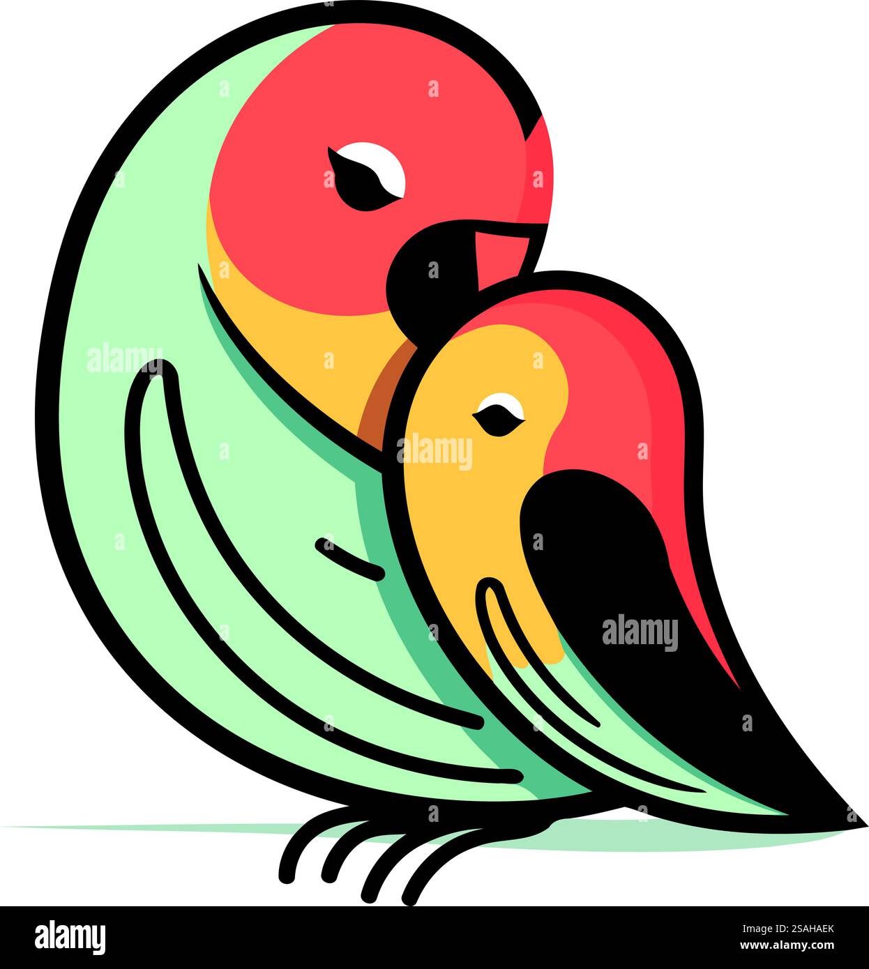Vector illustration of two cute cartoon parrots. Isolated on a white ...