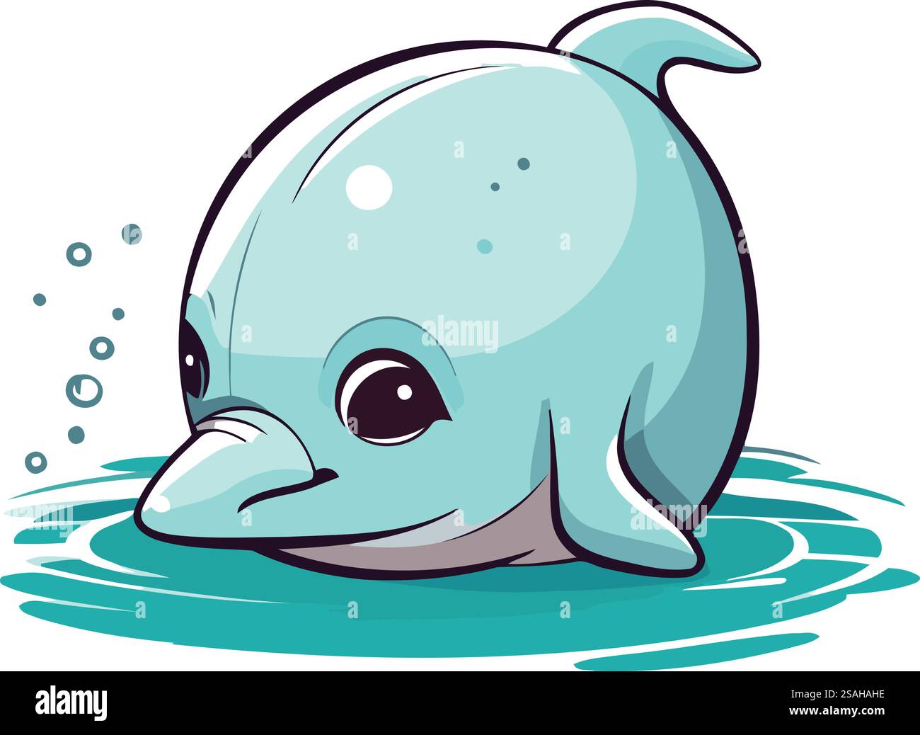 Cute cartoon dolphin swimming in the water. Vector illustration ...