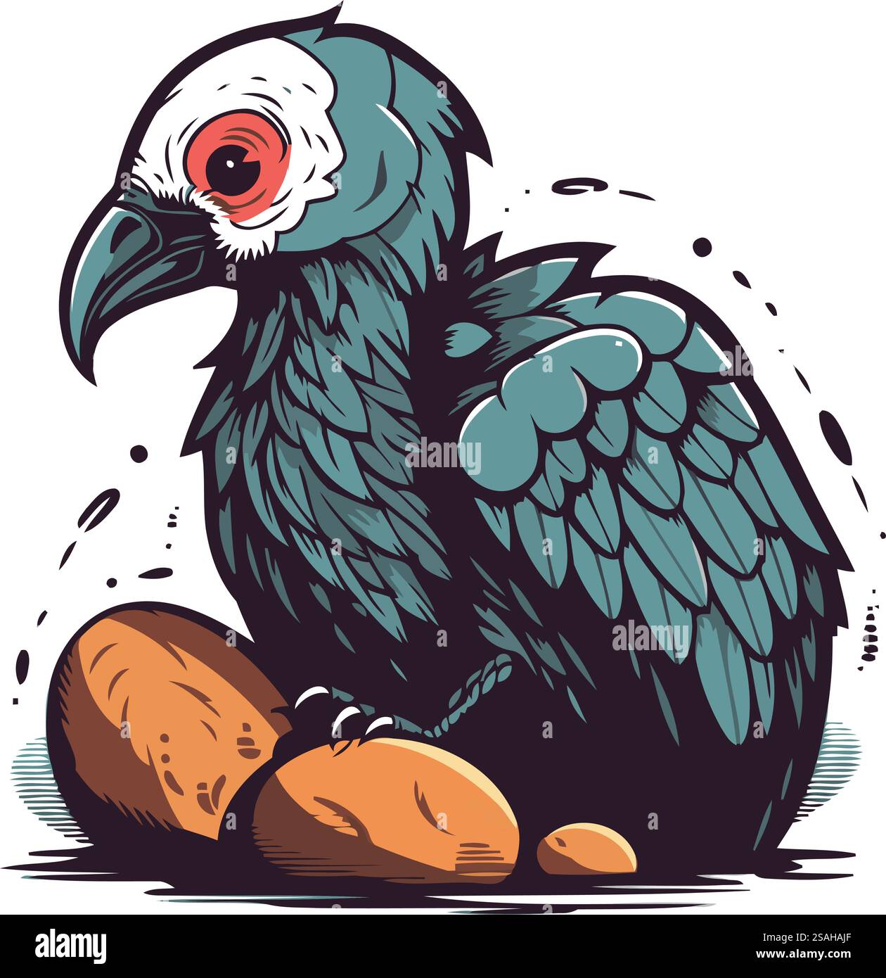 Vector illustration of a parrot sitting on a rock and pebbles Stock ...