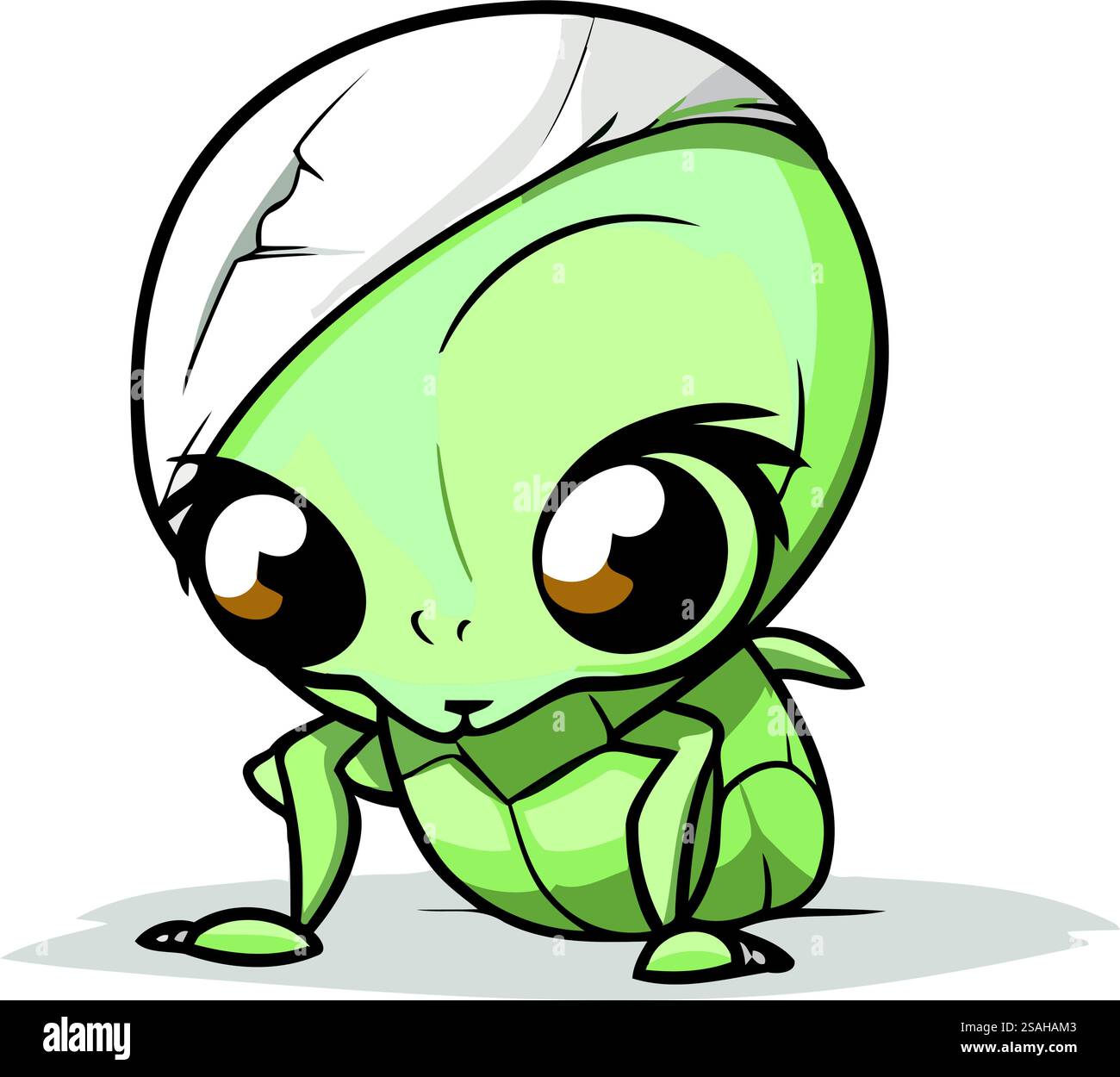 Cute little green alien cartoon character vector illustration isolated on white background Stock ...
