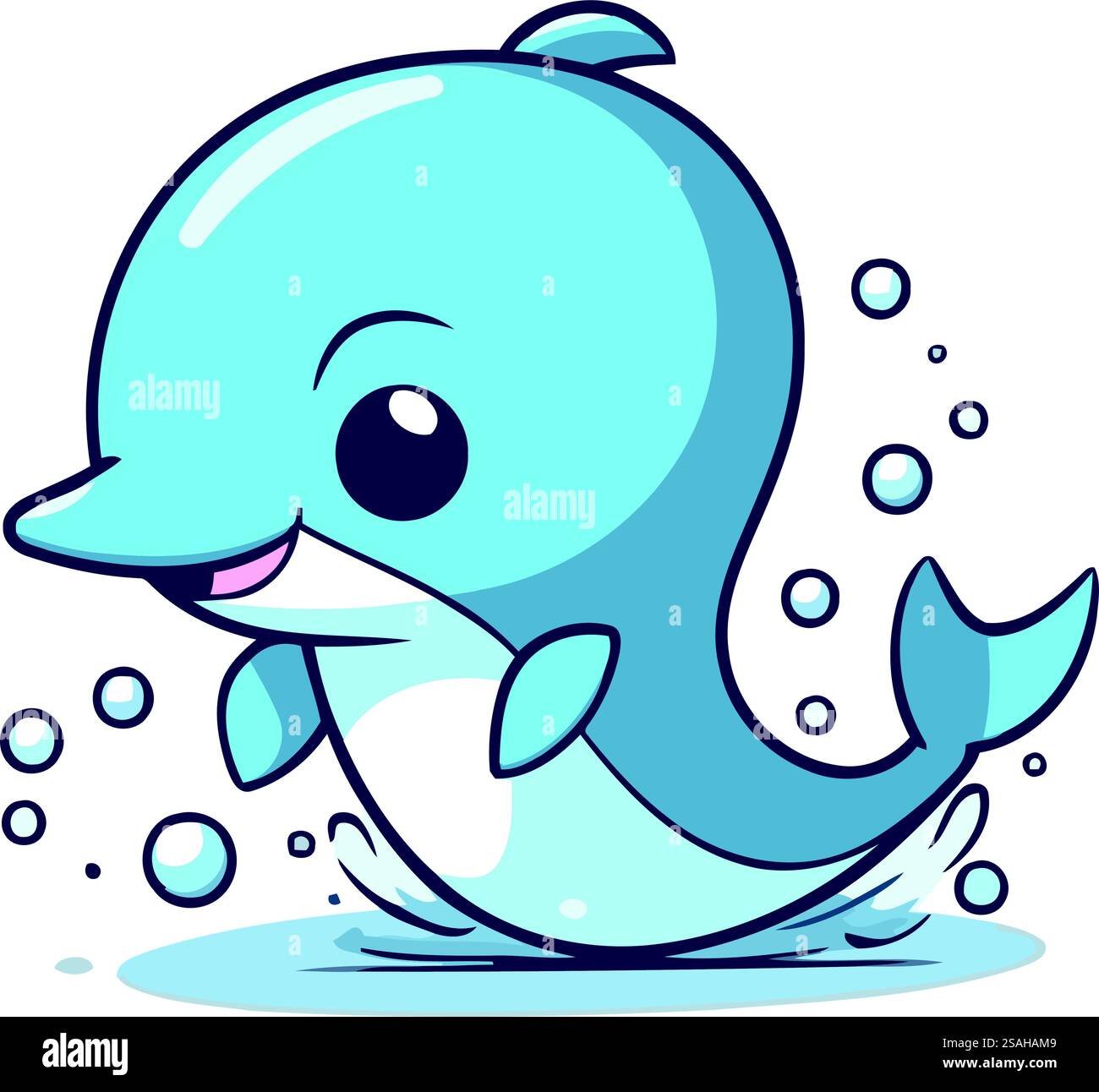 Cute cartoon dolphin with splashes of water. Vector illustration Stock ...