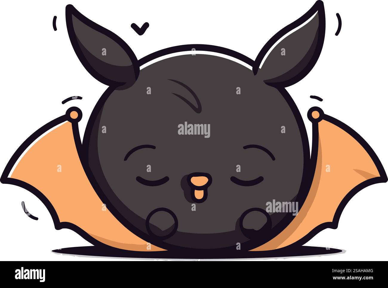 Cute little black bat sleeping on white background. Vector illustration ...