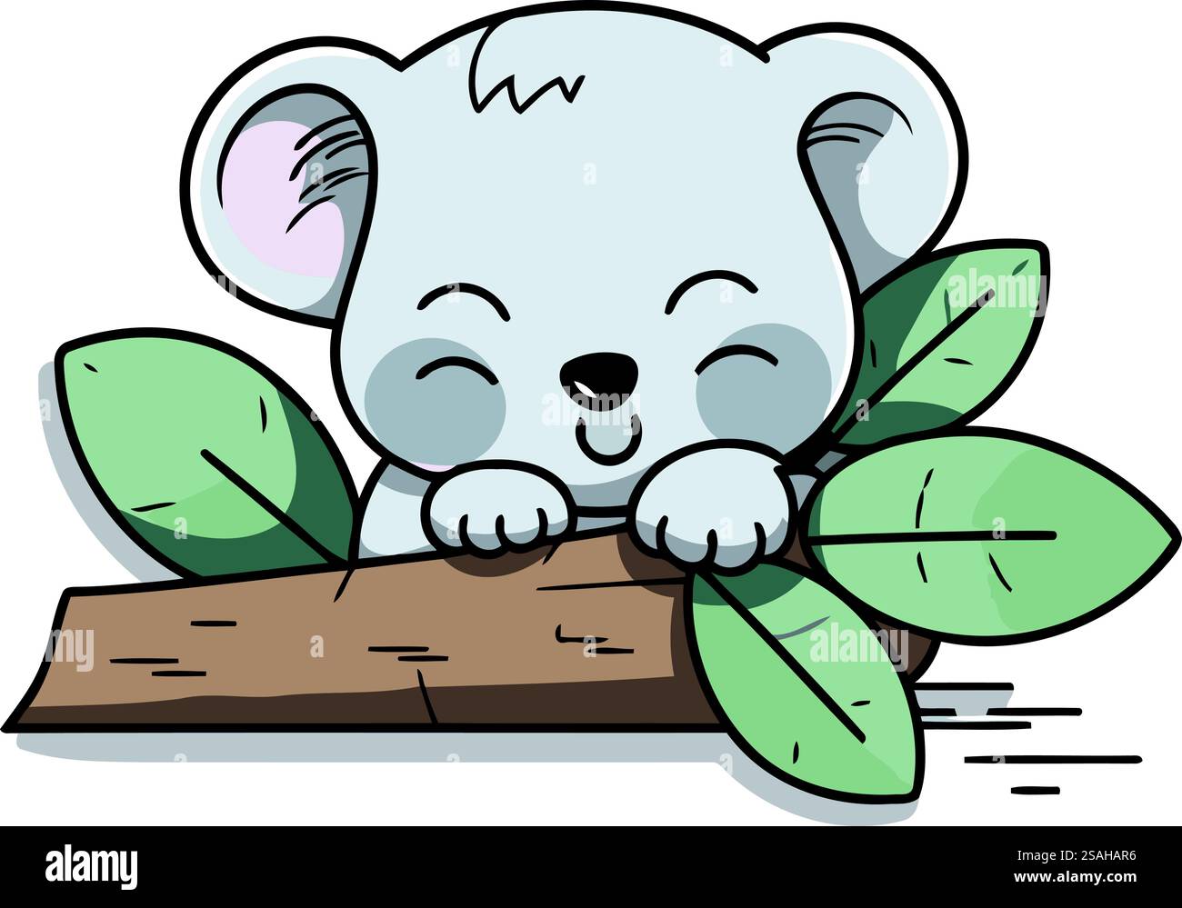 Cute koala sleeping on a branch with leaves. Vector illustration Stock ...