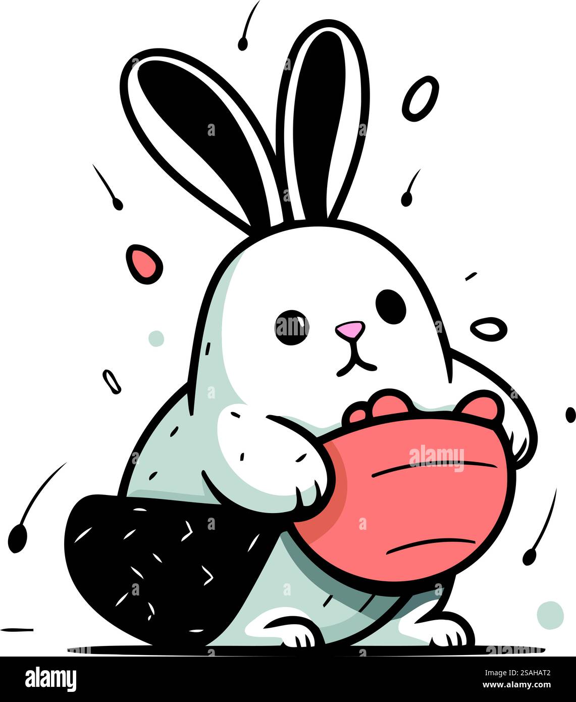 Cute cartoon rabbit holding a bag of food. Vector illustration Stock ...