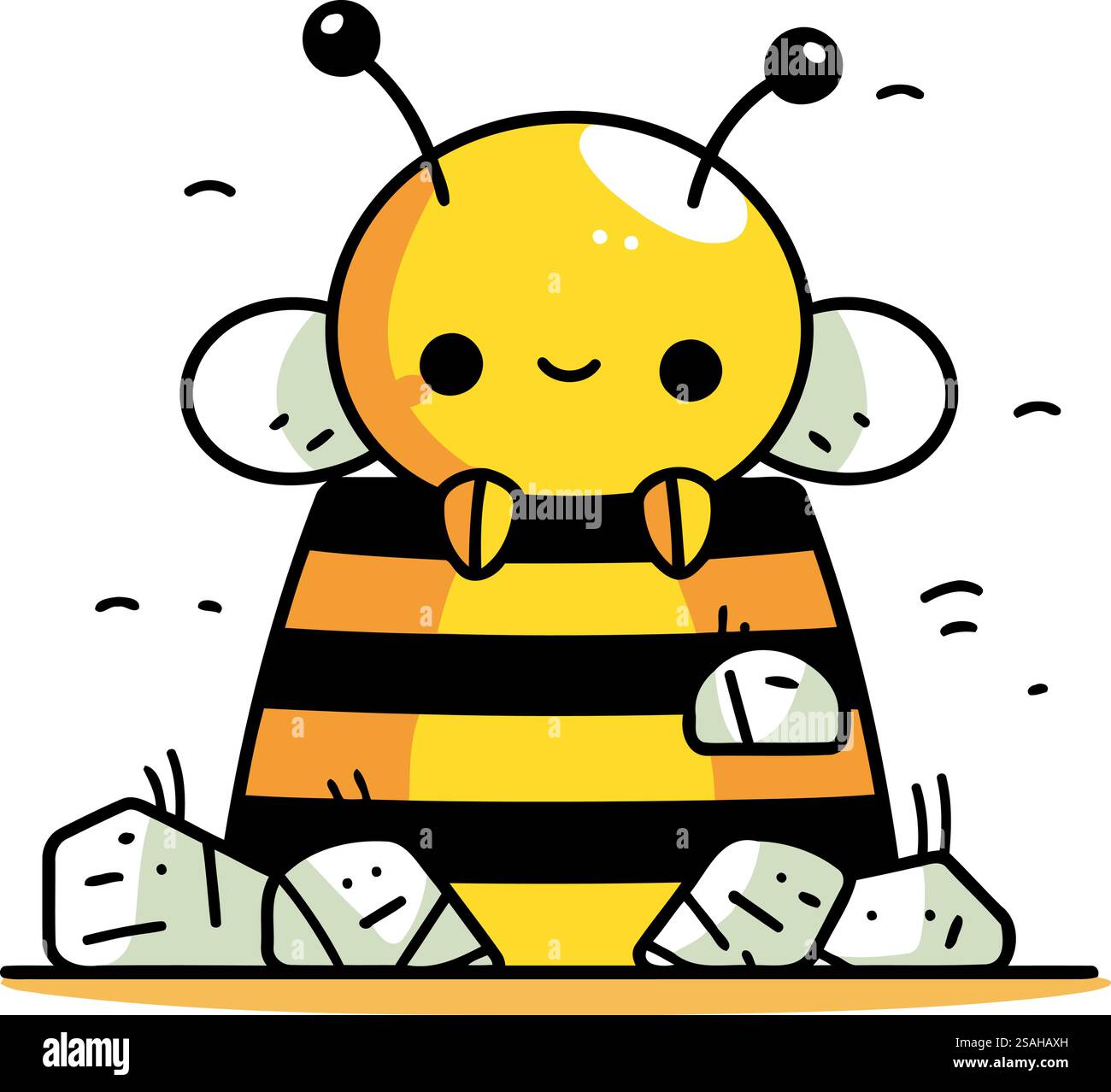 Cute cartoon bee. Vector illustration in flat style. Isolated on white ...