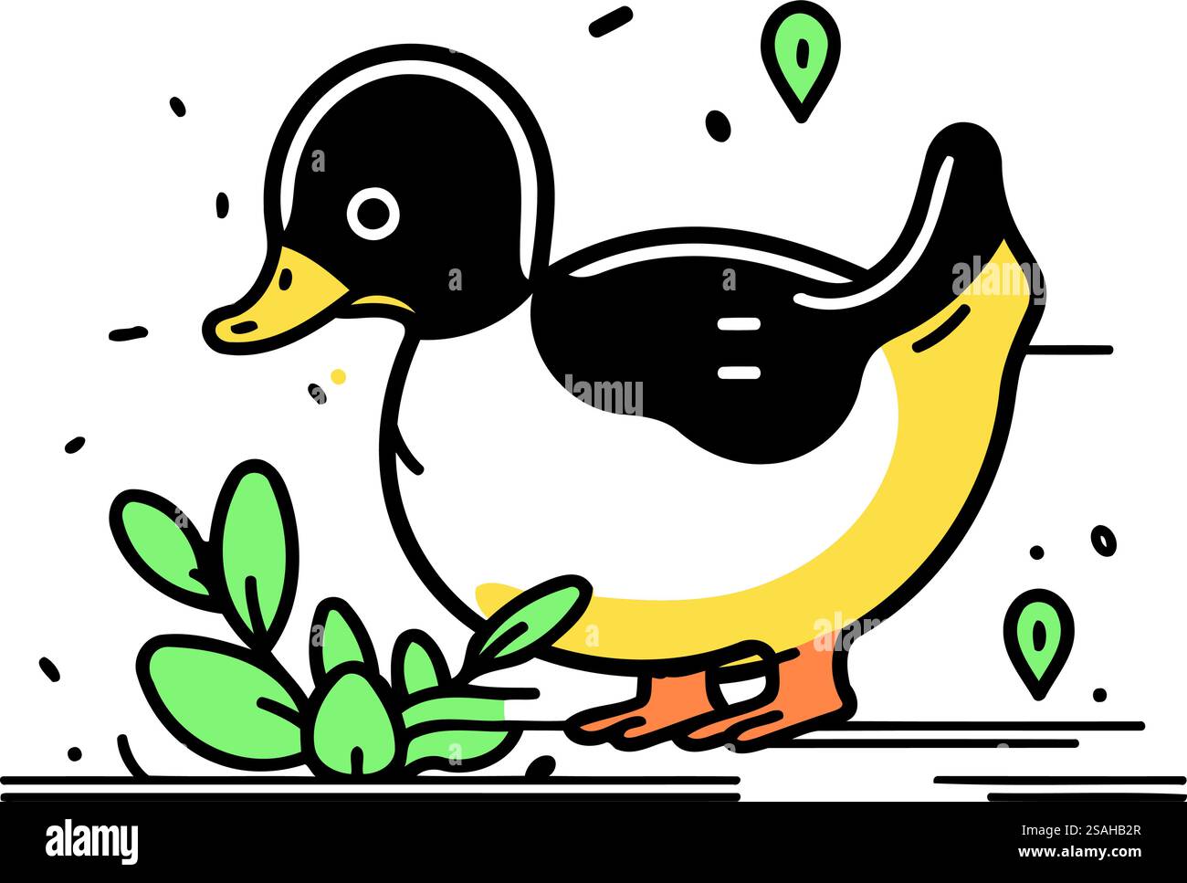 Vector illustration of cute duck. Line art design for web. site ...
