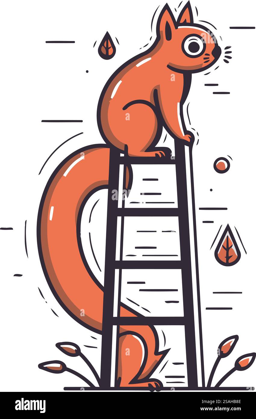 Squirrel climbing a ladder. Vector illustration in doodle style Stock ...