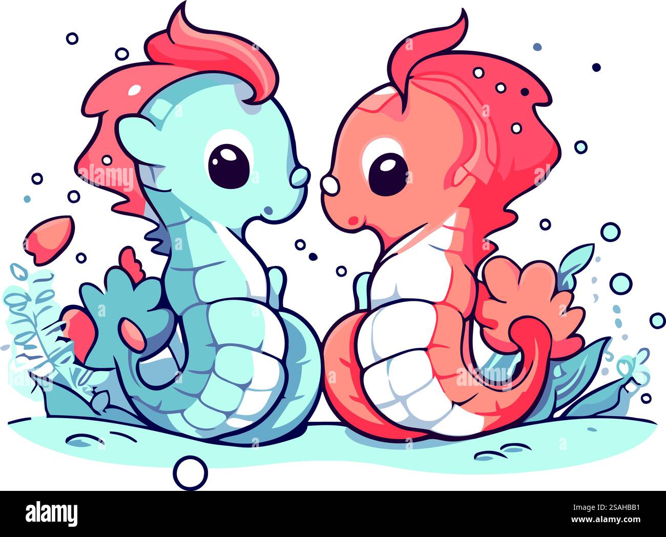 Cute cartoon red and blue seahorse. Vector illustration Stock Vector ...