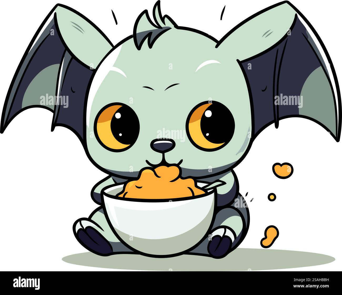 Cute cartoon bat with a bowl of food. Vector illustration Stock Vector ...