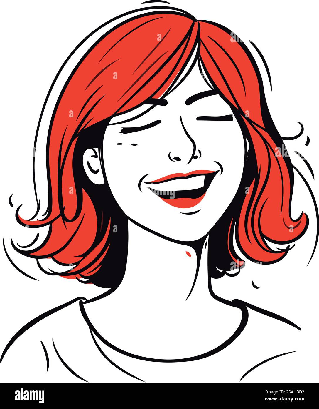 Vector hand drawn illustration of a womans face with red hair Stock ...