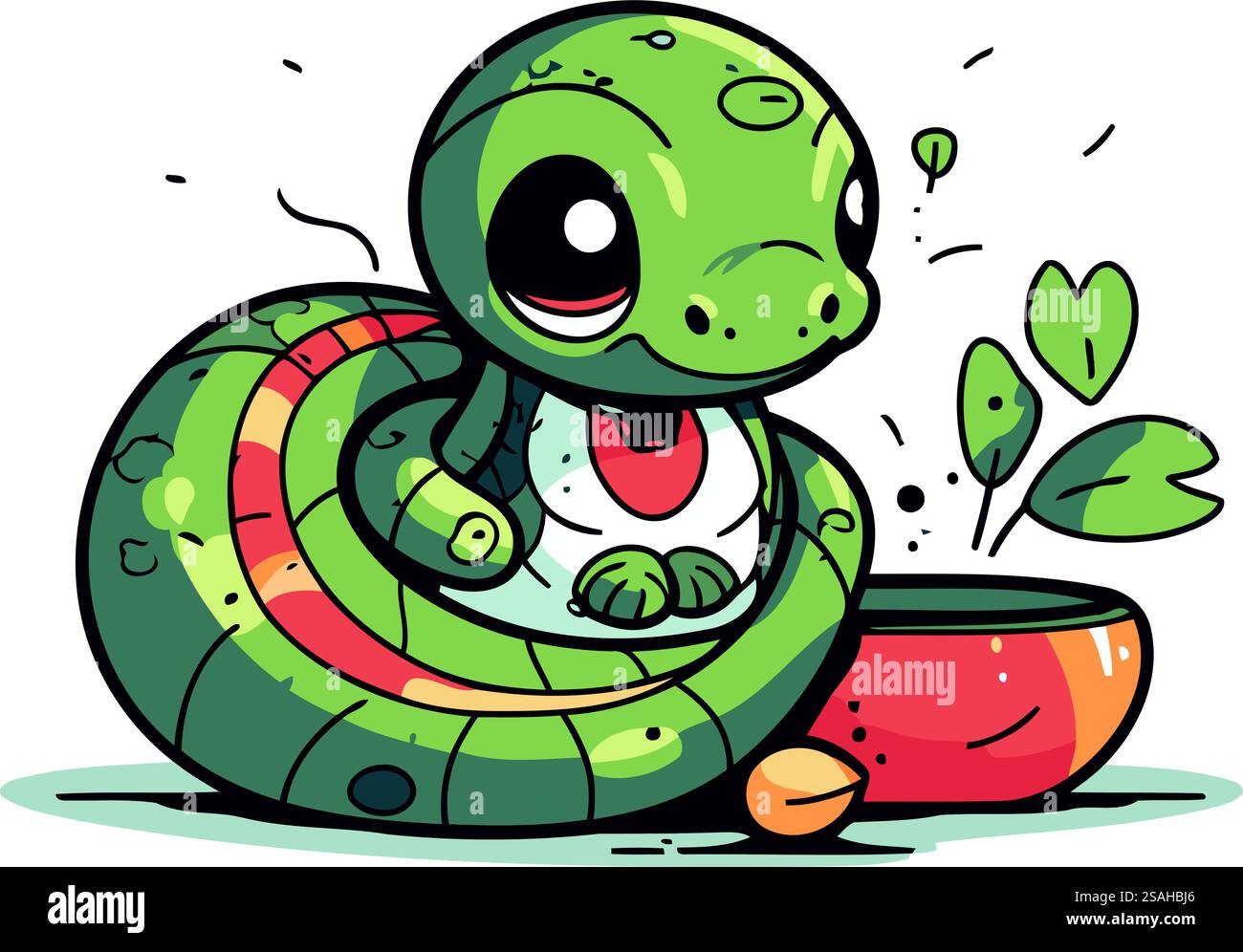Cute cartoon snake with a bowl of soup. Vector illustration Stock ...