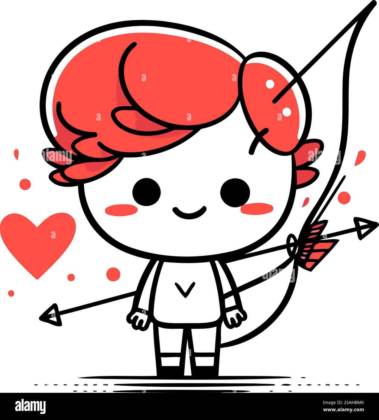 Cute cartoon cupid with bow and arrow. Vector illustration Stock Vector ...