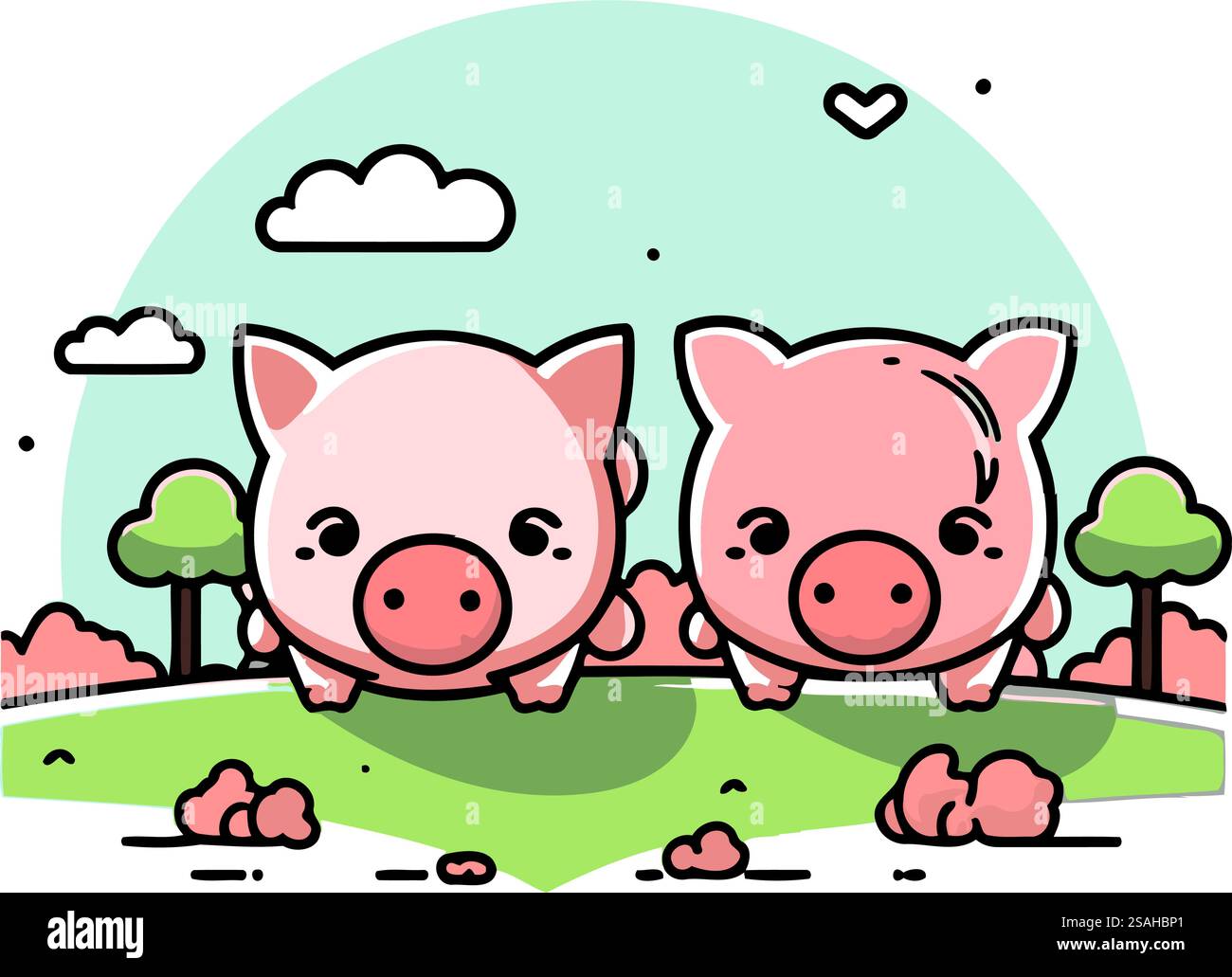 Cute piggy and piglet in the field vector illustration Stock Vector ...