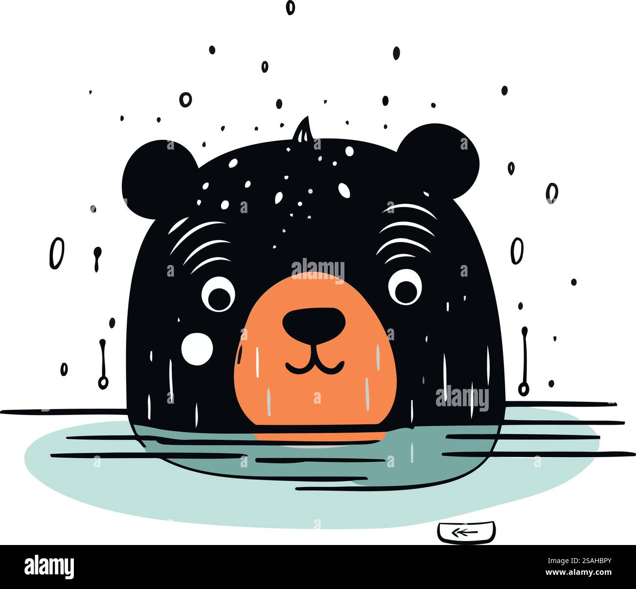 Cute black bear in the rain. Hand drawn vector illustration Stock ...