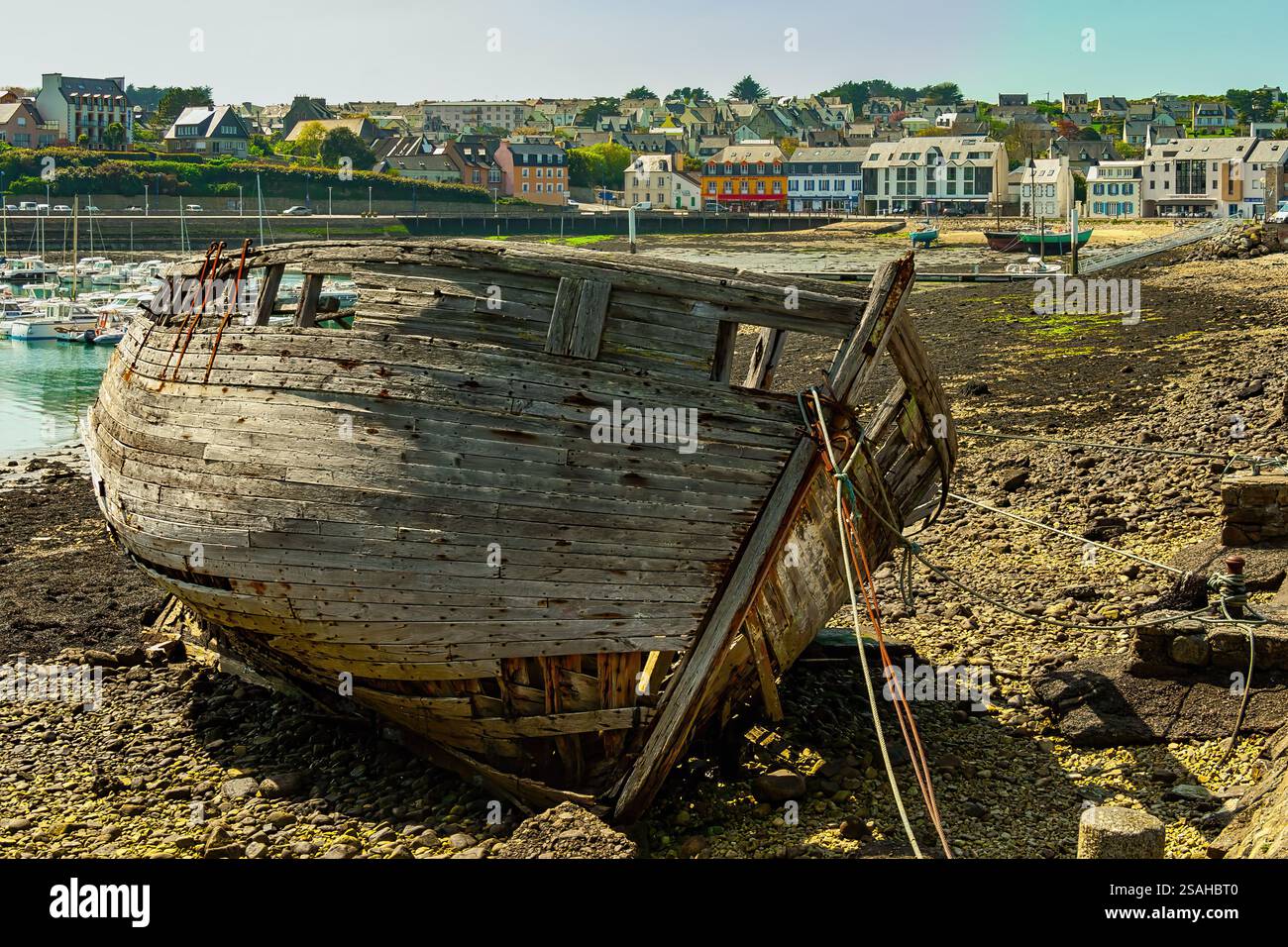 Fishing vessel wreck in the ship cemetery of Camaret-sur-Mer, Finistere ...