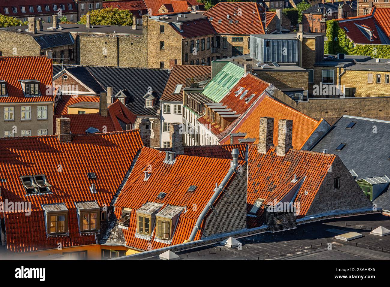 The characteristic roofs of Copenhagen's old town photographed from the ...