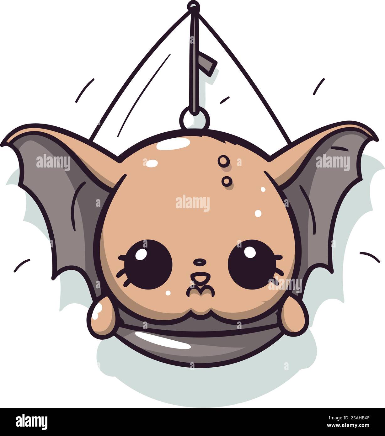 Cute cartoon bat hanging on a fishing rod. Vector illustration Stock ...