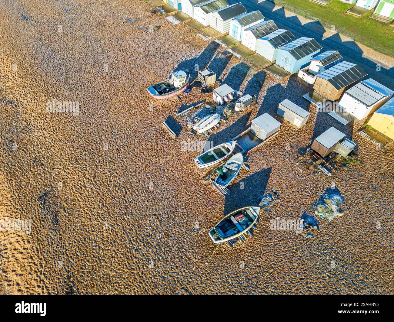 aerial view of the shingle beach at bulverhythe on the east sussex ...