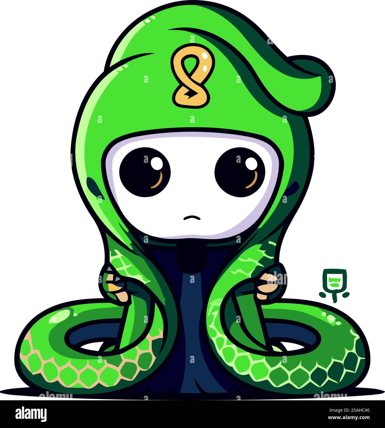Cute cartoon snake with green hat. Vector illustration on white ...