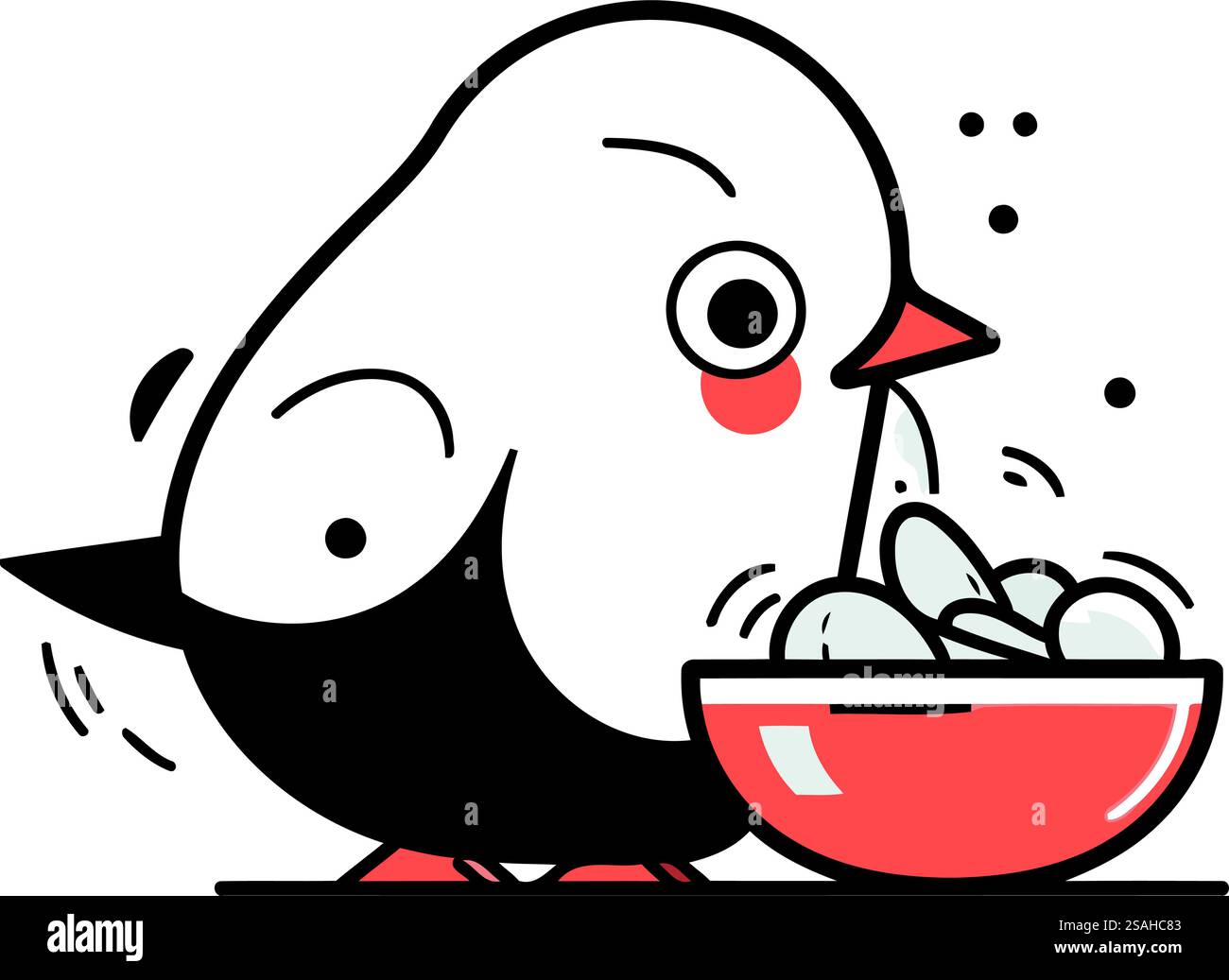 Cute little penguin eating food from bowl. Vector illustration Stock ...