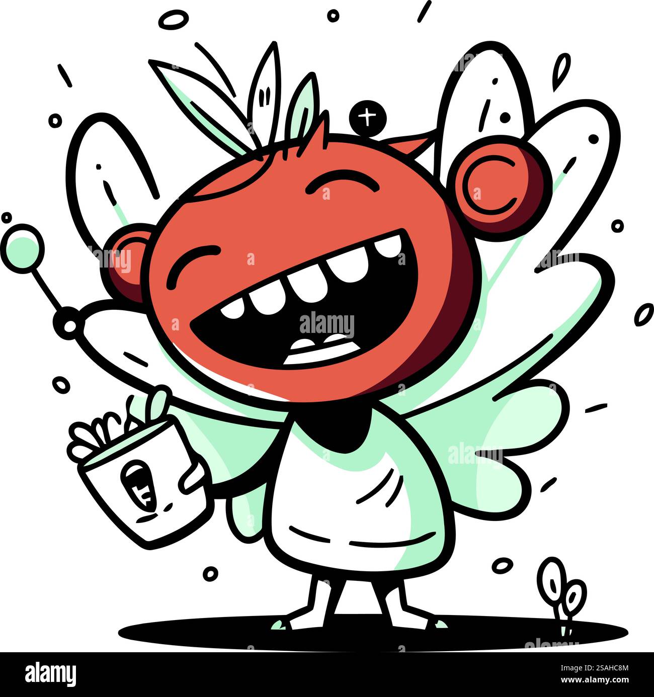 Funny cartoon fly with a gift in his hand. Vector illustration Stock ...