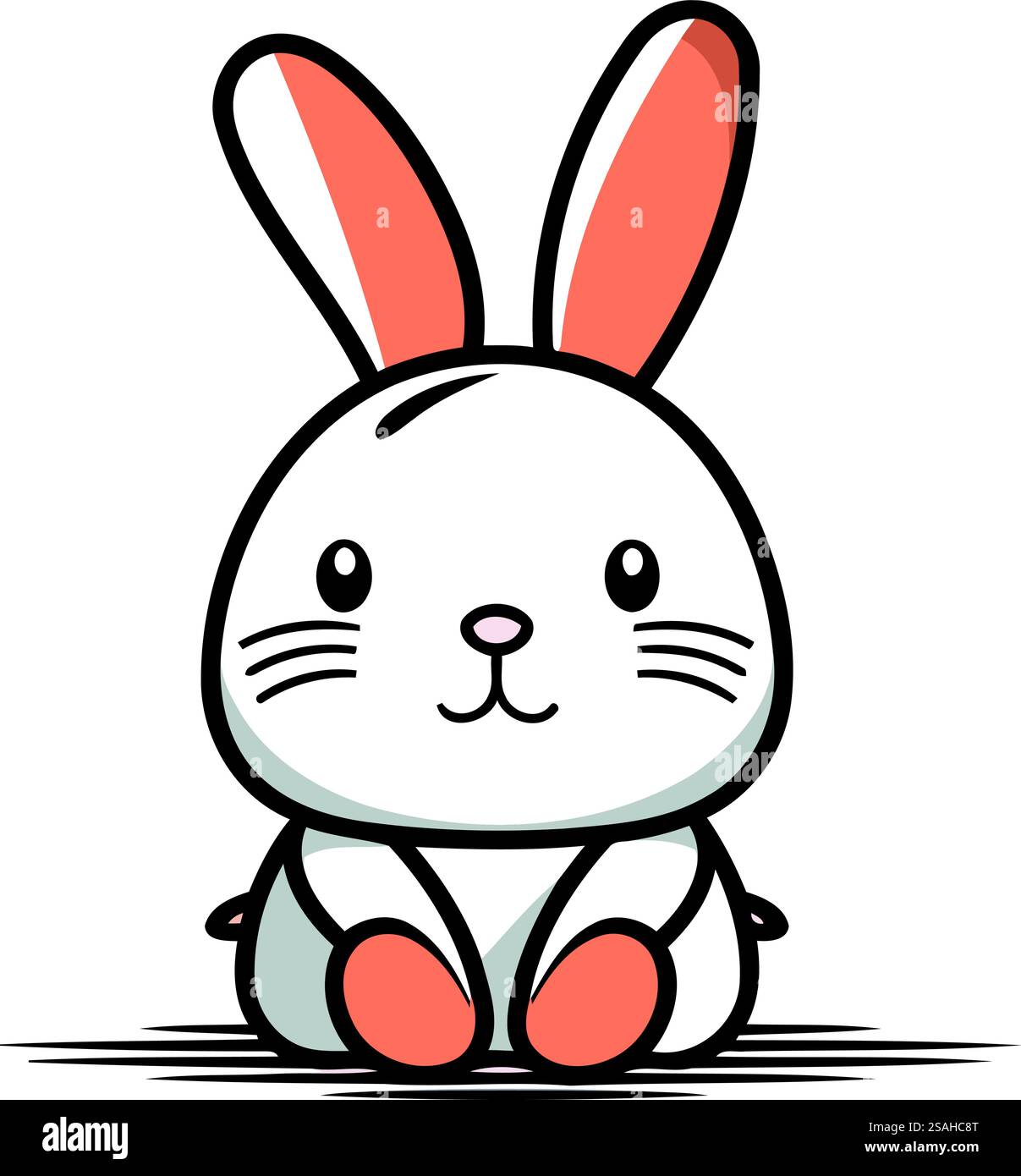 Cute cartoon bunny sitting on the ground. Vector illustration in a flat ...