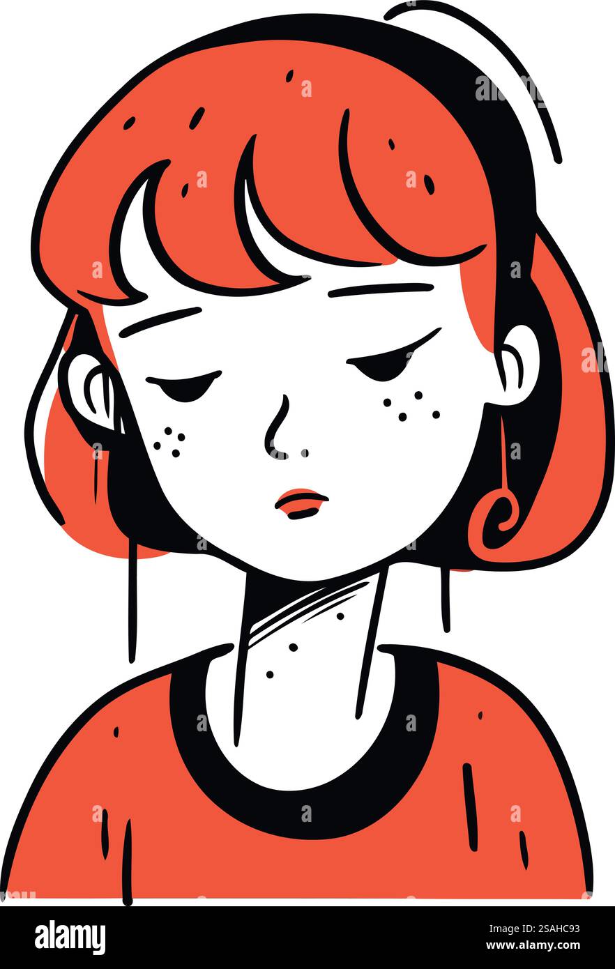 Illustration of a girl with a sad expression on her face Stock Vector ...