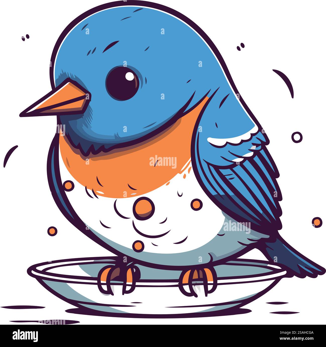 Cartoon illustration of a cute bluebird sitting on a plate Stock Vector ...
