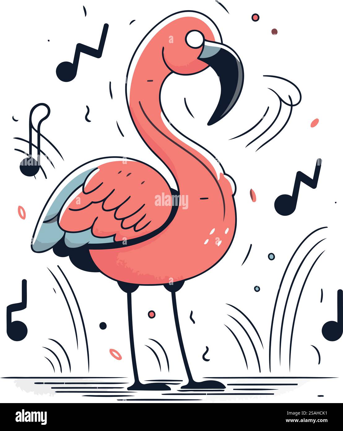 Flamingo bird with musical notes. Vector illustration in cartoon style ...