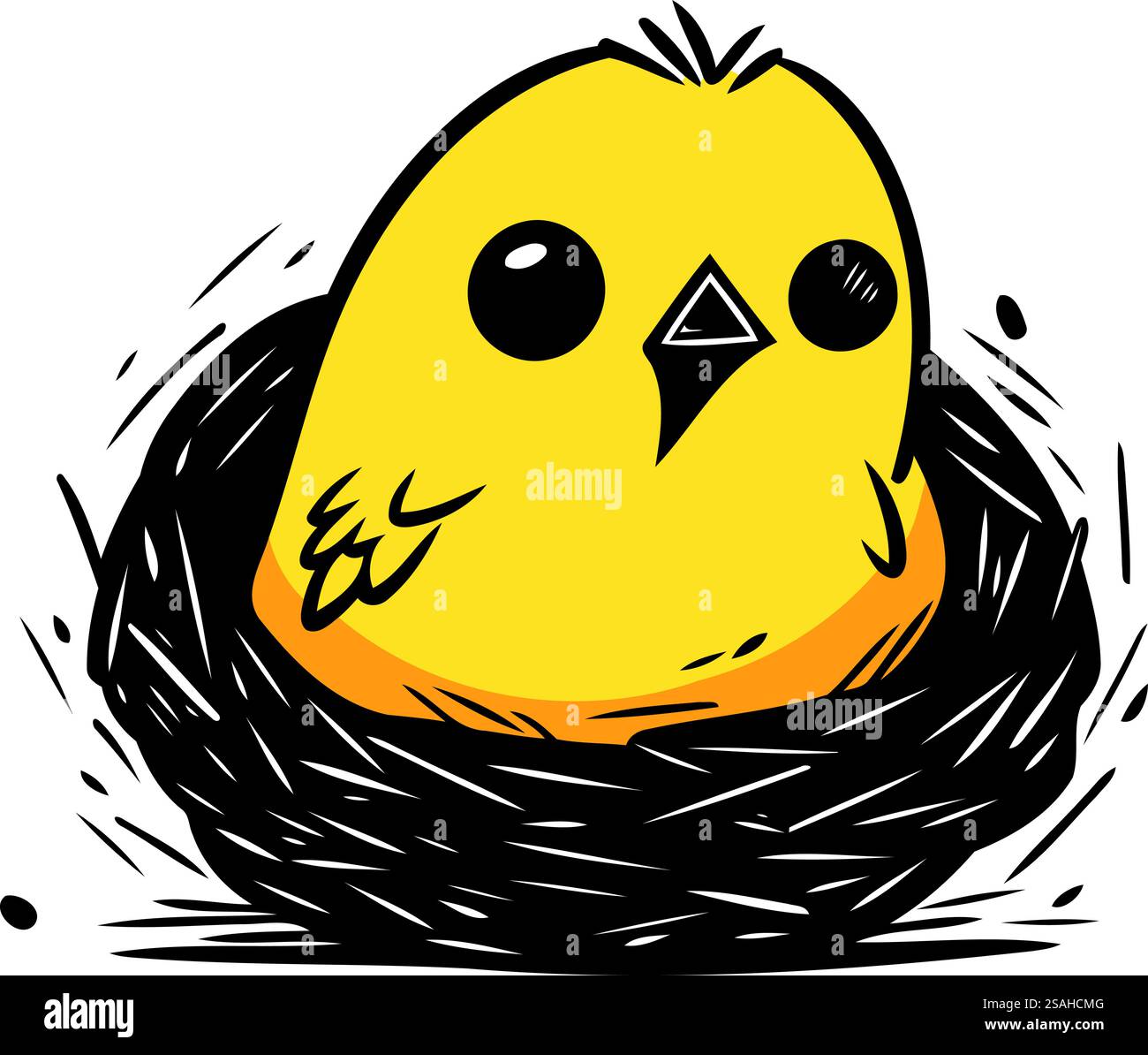 Easter chick in the nest. Hand drawn vector illustration isolated on ...