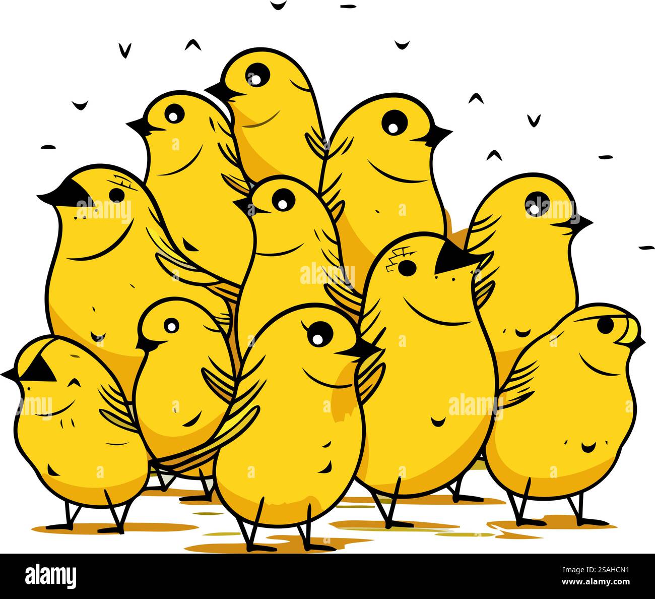 Group of cute little yellow chickens isolated on white background ...