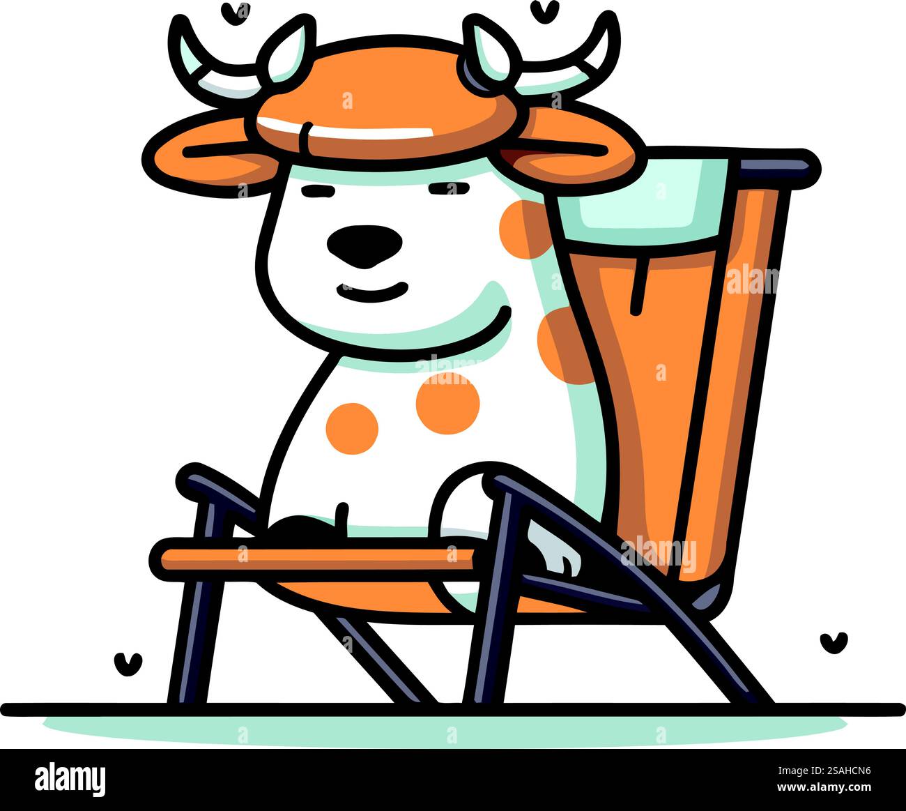 Cute cartoon cow sitting on a deck chair. Vector illustration Stock ...
