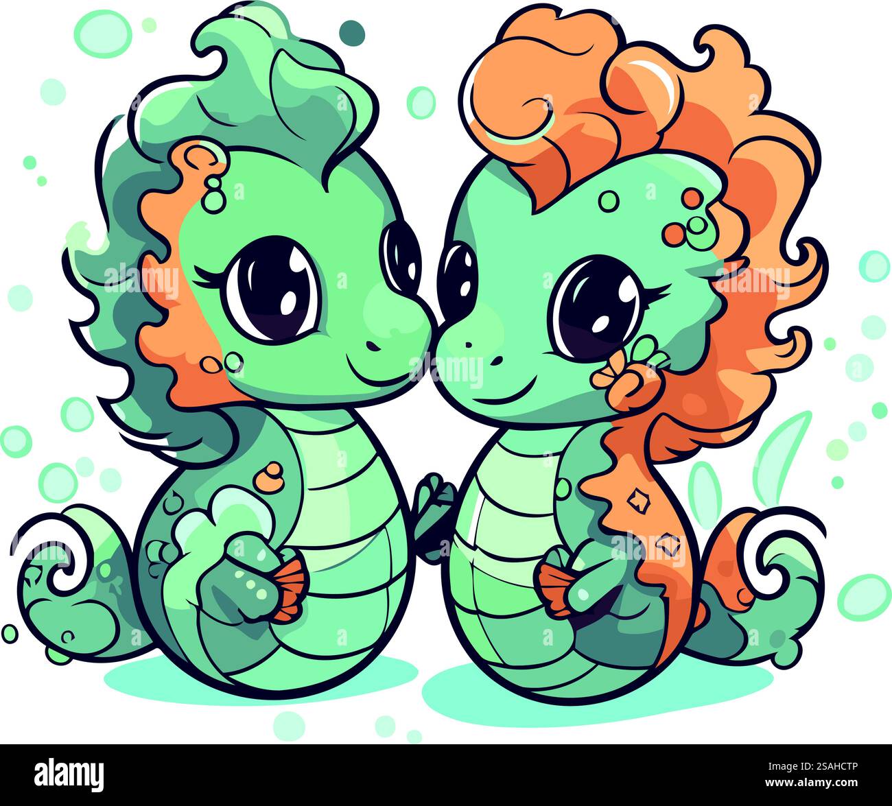 Cute cartoon pair of mermaids. Vector illustration isolated on white ...
