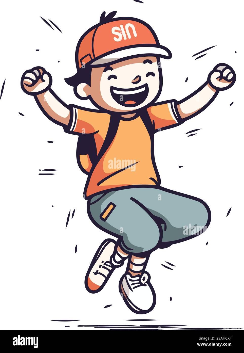 Cute little boy jumping and running. Vector illustration in cartoon ...